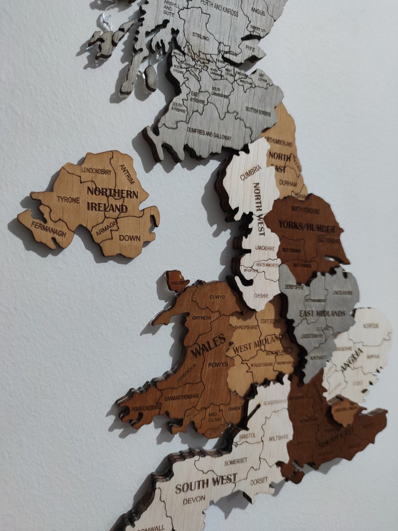 Rustic 3D Wooden UK Wall Map – Handcrafted United Kingdom Geography Art ...