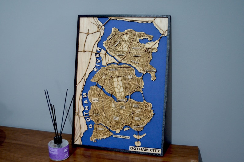 Gotham City 3D Wooden Street Map, Layered Gotham City Wall Decor for ...