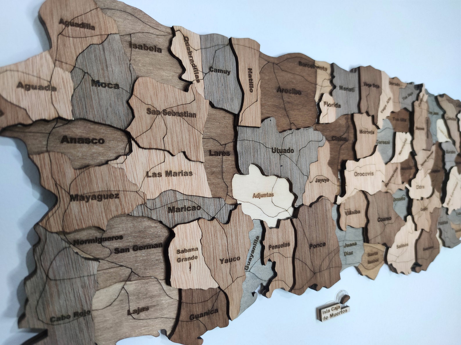 Laser-cut Wood Map of Puerto Rico – 3D Counties & Road Map Wall Hanging ...