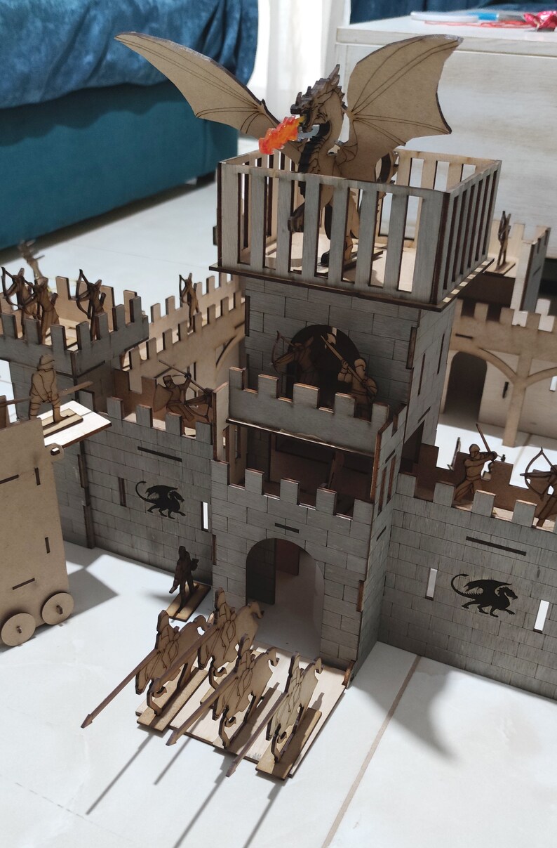 Handmade Wooden Medieval Castle Playset With Knights Fortress and ...