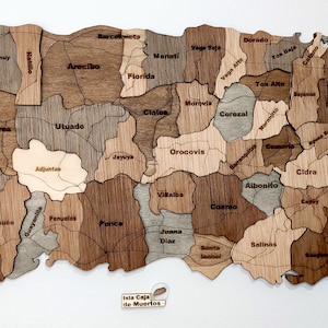 Laser-cut Wood Map of Puerto Rico – 3D Counties & Road Map Wall Hanging ...