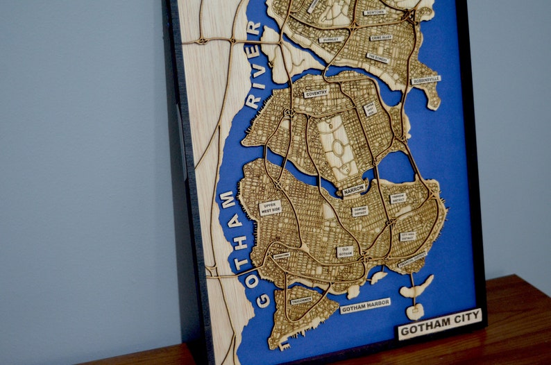Gotham City 3D Wooden Street Map, Layered Gotham City Wall Decor for ...