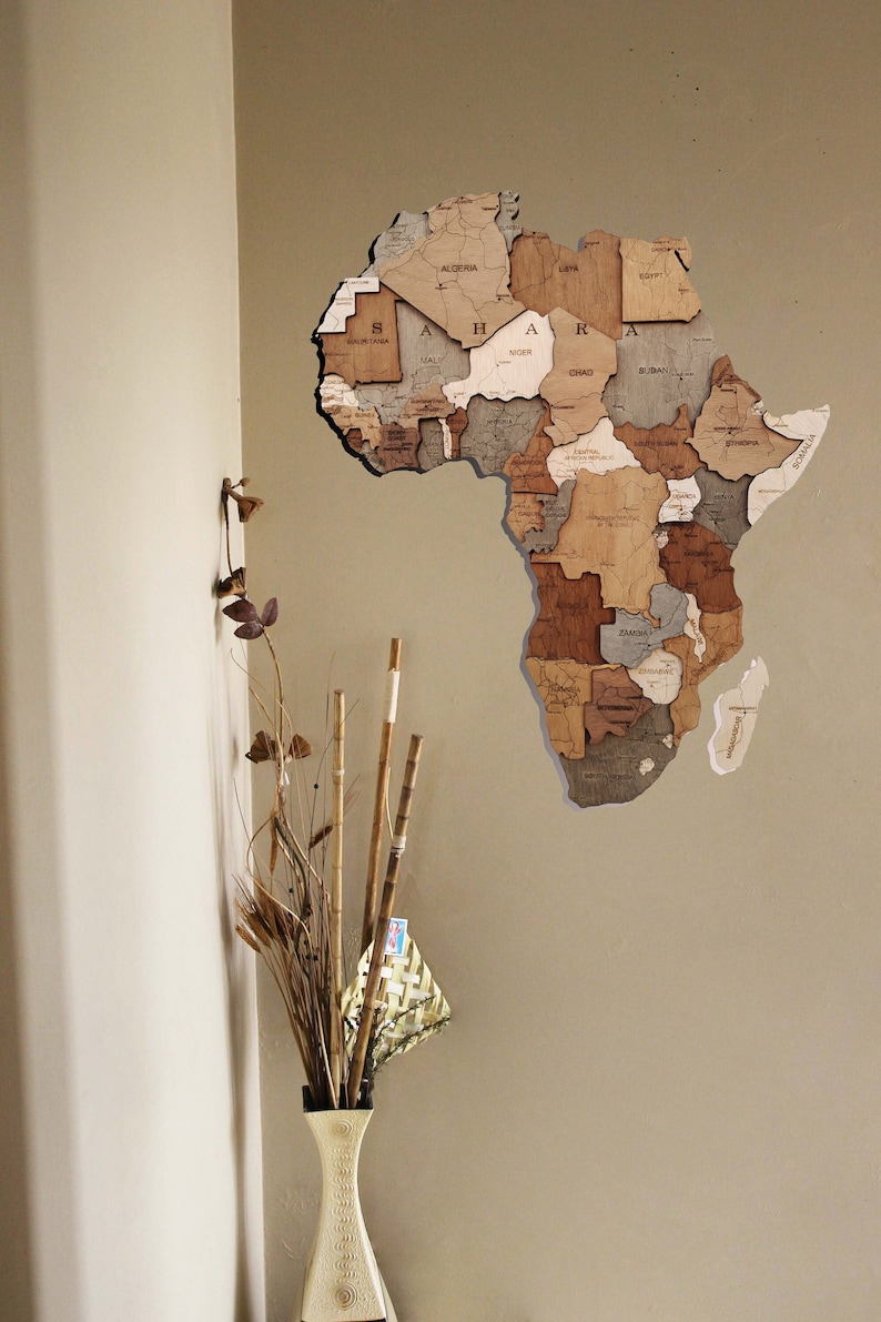 Wood Map of Africa in 3D – Travel Map Wall Hanging – Handcrafted Wooden ...