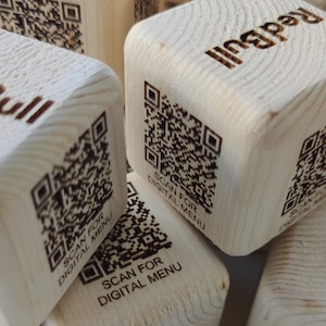 QR Code Cubes for Bar and Restaurants. Wooden Blocks With QR and Logo ...