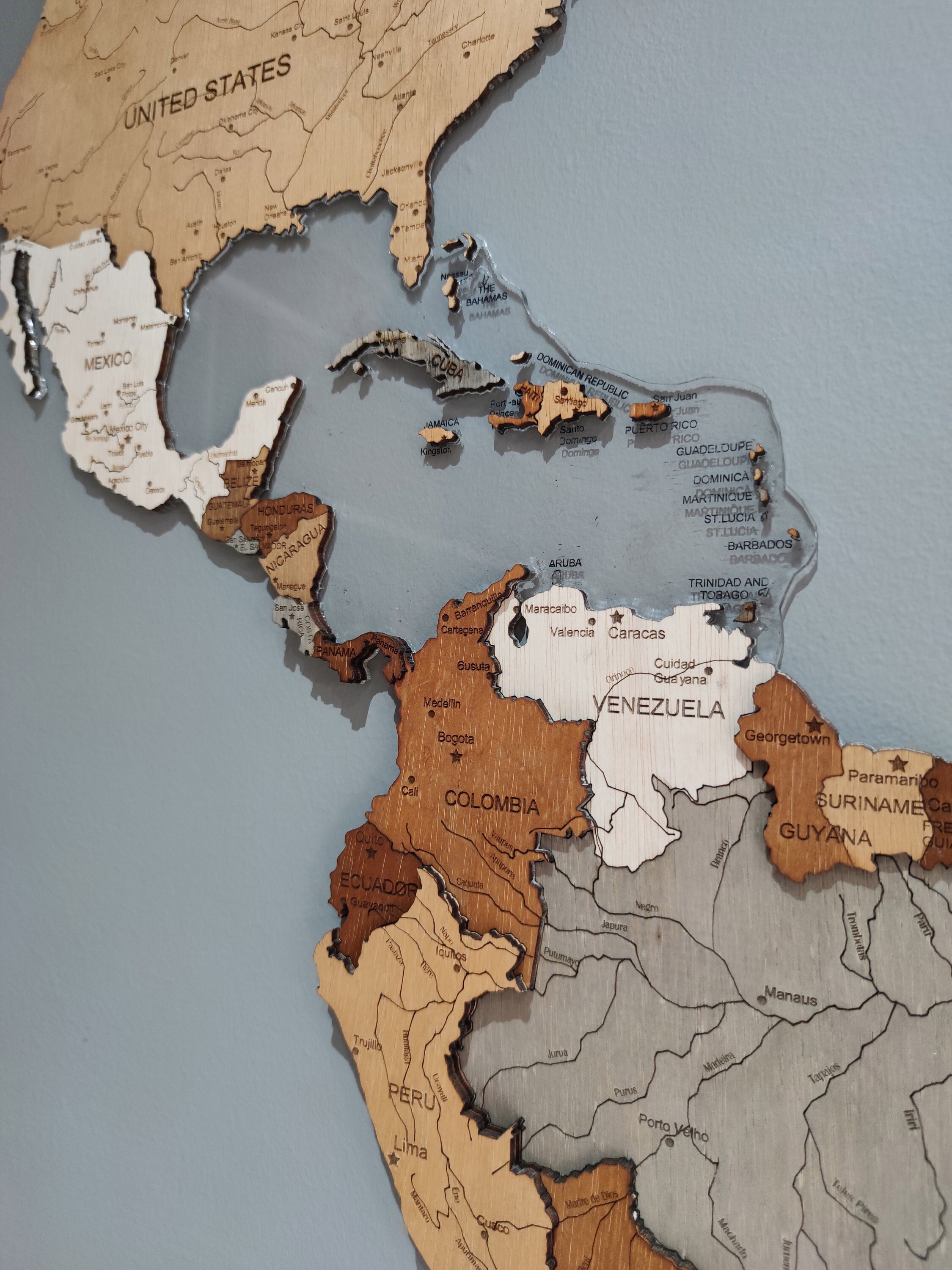 Rustic 3D Wooden Americas Wall Map – Handcrafted Wood Map of North ...