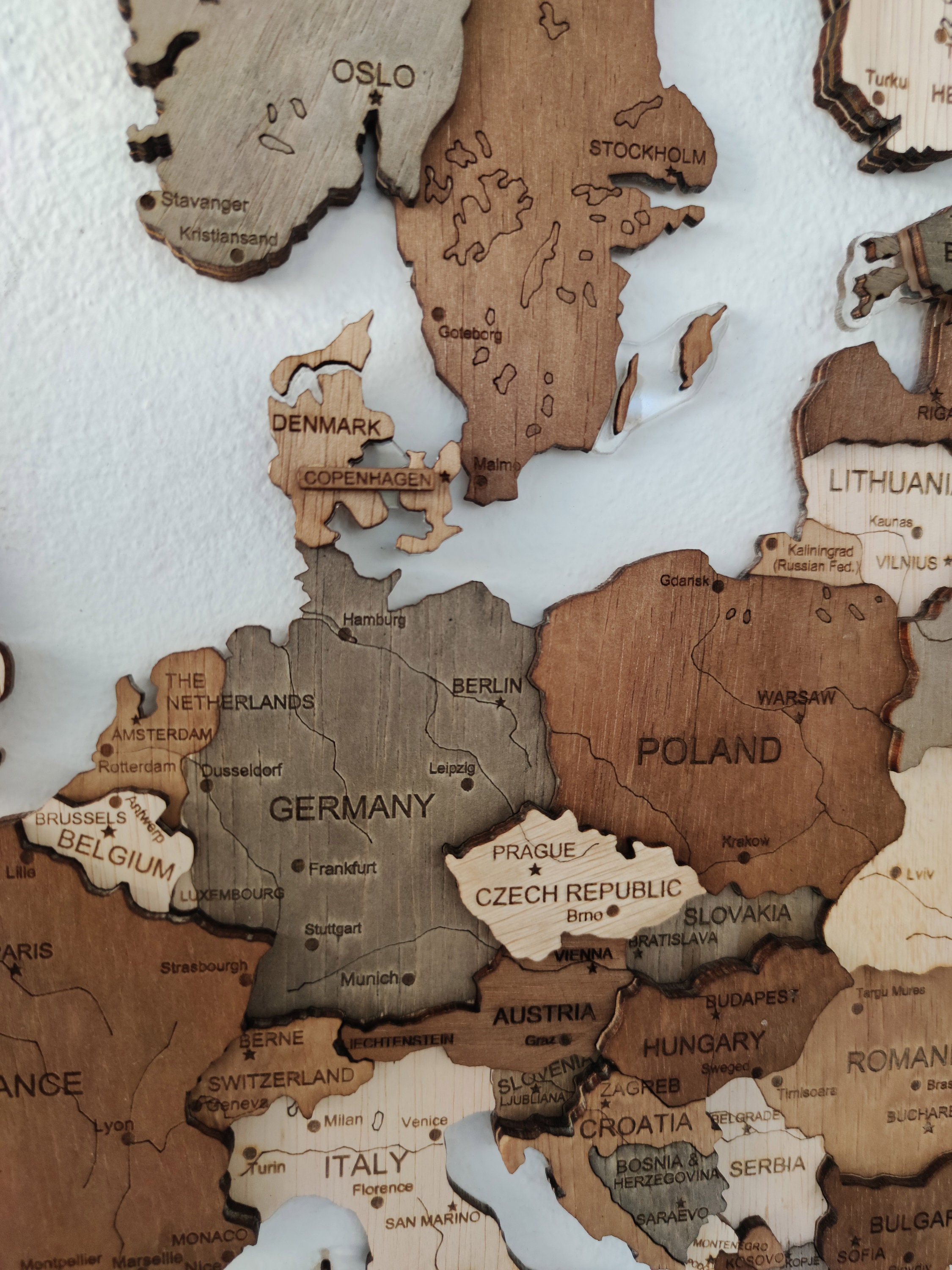 Handcrafted Wooden Map of Europe Perfect Wall Art Decor With Detailed ...