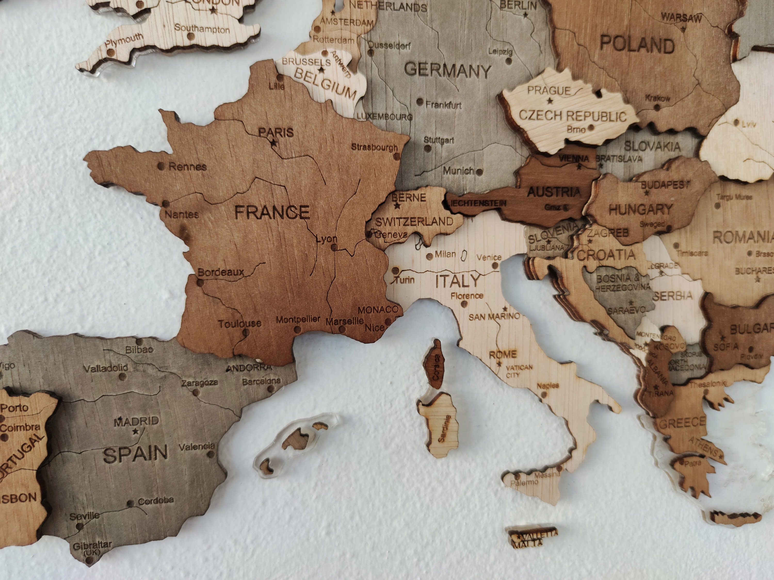 Handcrafted Wooden Map of Europe Perfect Wall Art Decor With Detailed ...