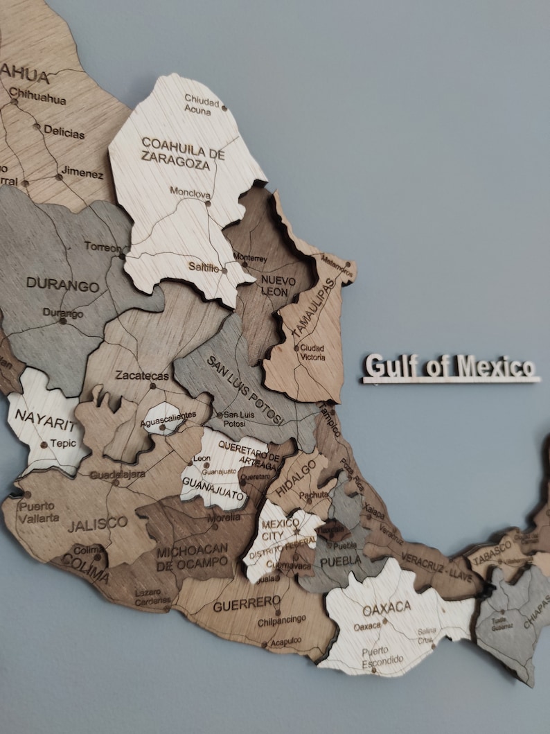 Wooden Mexico Map Wall Art – Three-dimensional Travel Map Sculpture ...