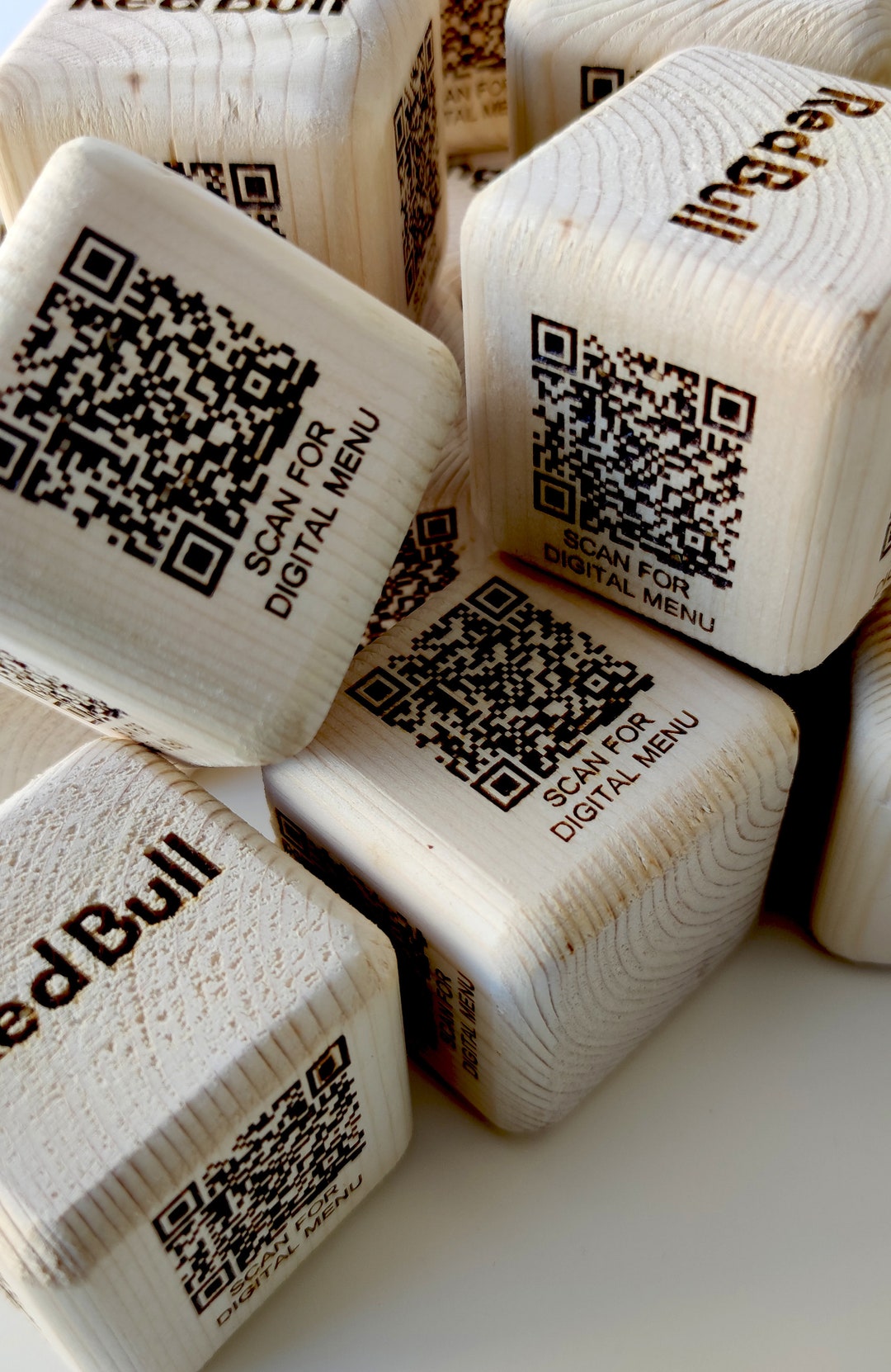 QR Code Cubes for Bar and Restaurants. Wooden Blocks With QR and Logo to Promote Your Business ...
