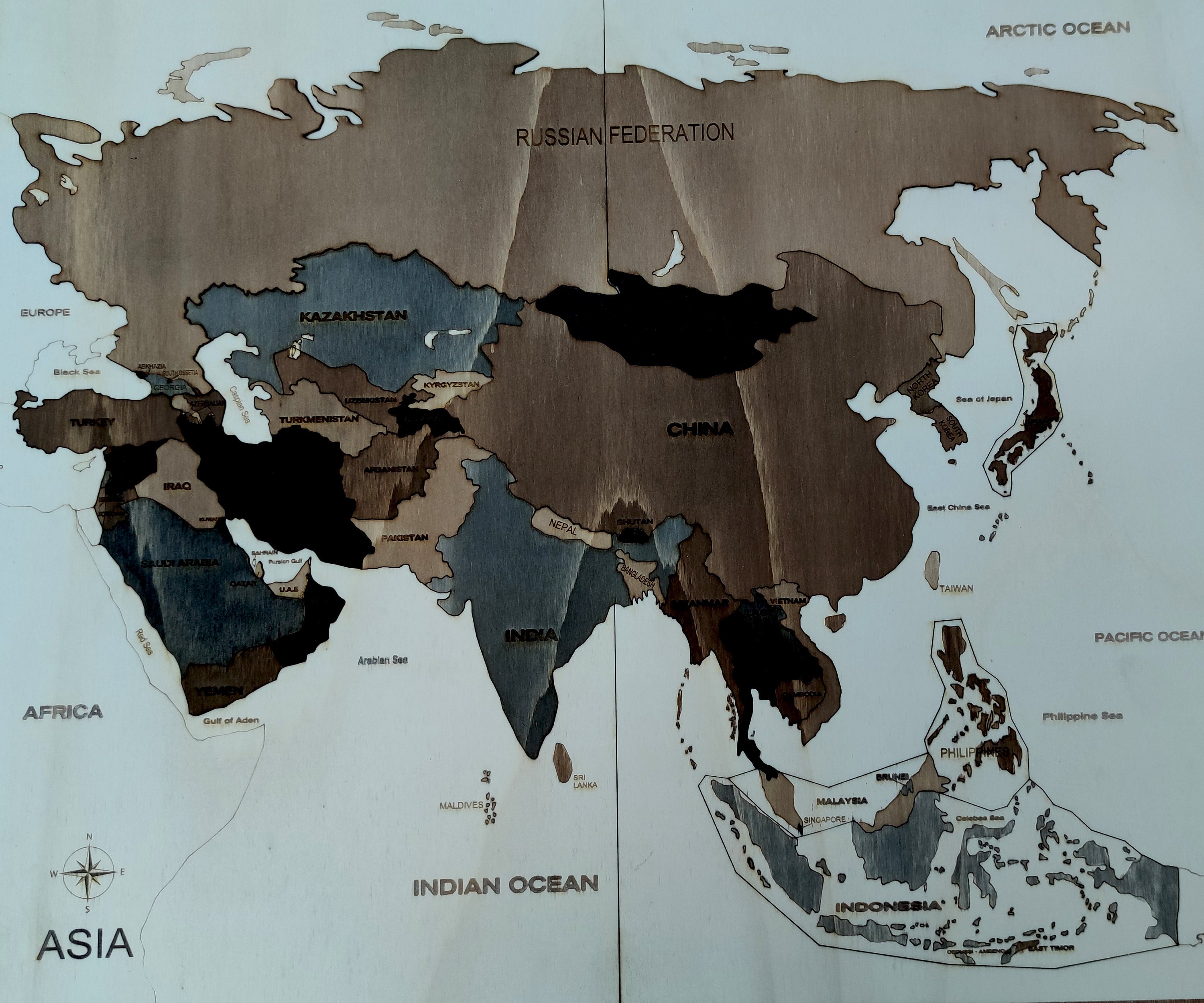 Asia Wooden Map Puzzle for Kids, Asia Map Puzzle With Countries ...