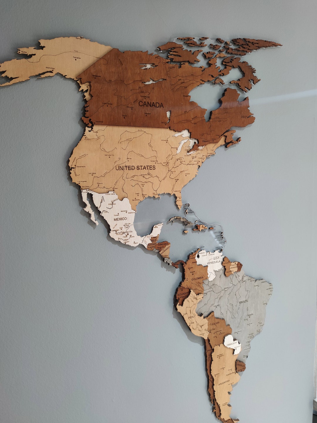 Explore the Americas With Our Stunning Wooden Wall Map. Handcrafted ...