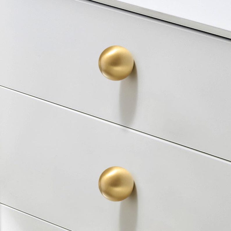Matte Solid Brass Round Cabinet Knobs Minimalist Ball Drawer Pulls ...