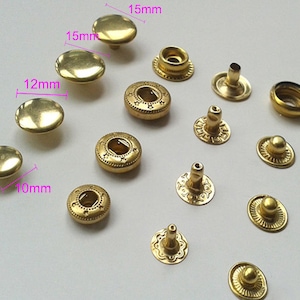 Solid Brass Round S Spring Snap Button 8 10 12 15 Mm Tich Fastener ...