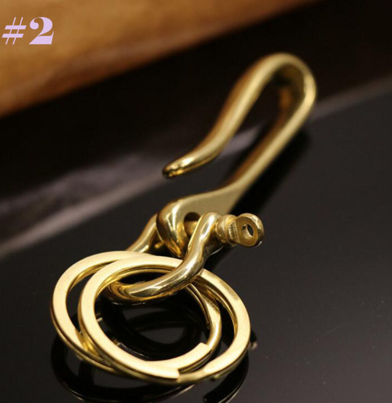 Raw Solid Brass Hook Fish Key Connector Holder Copper Chain Keyring Fob ...
