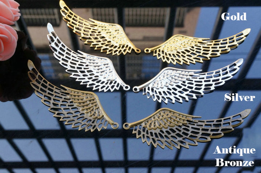 Large Filigree Angel Wings 24x70/37x110mm Charm Pendant Antique Bronze ...
