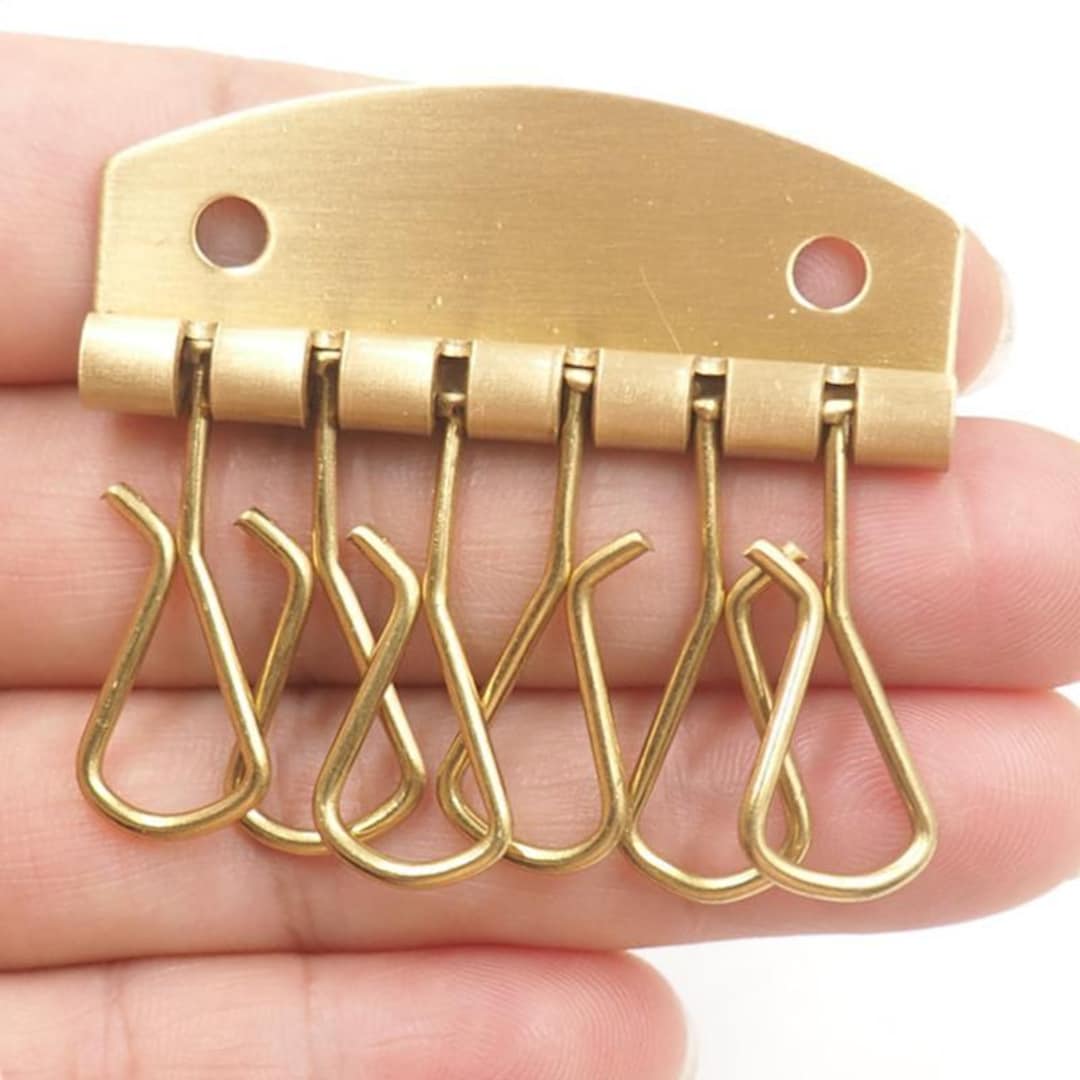 Solid Brass Key Holder Plate 6 8 Hooks Spring Snap Keyring Purse Pouch ...