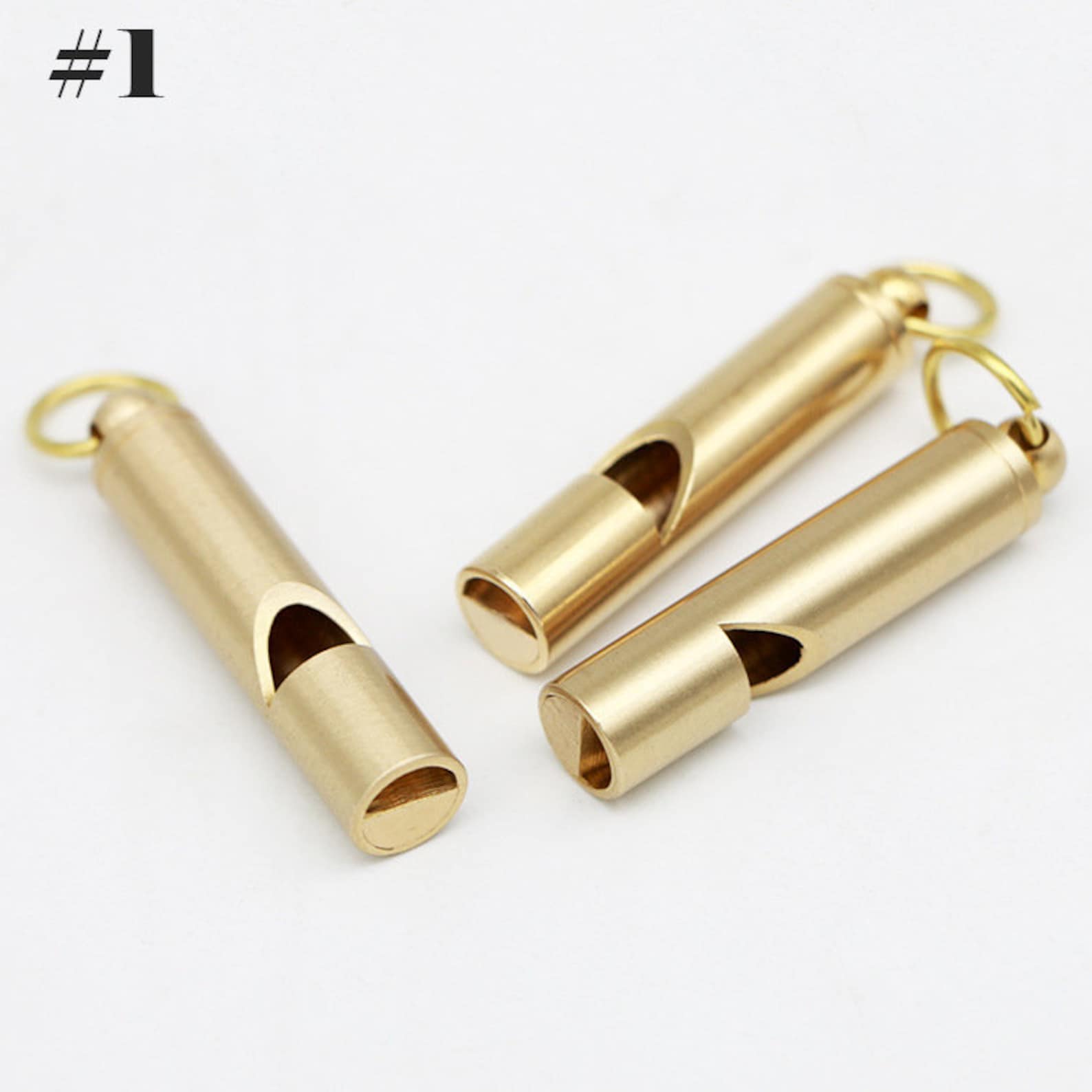 Solid Brass Pocket Whistle Fob Pendant Key Ring Keychain Outdoor EDC ...