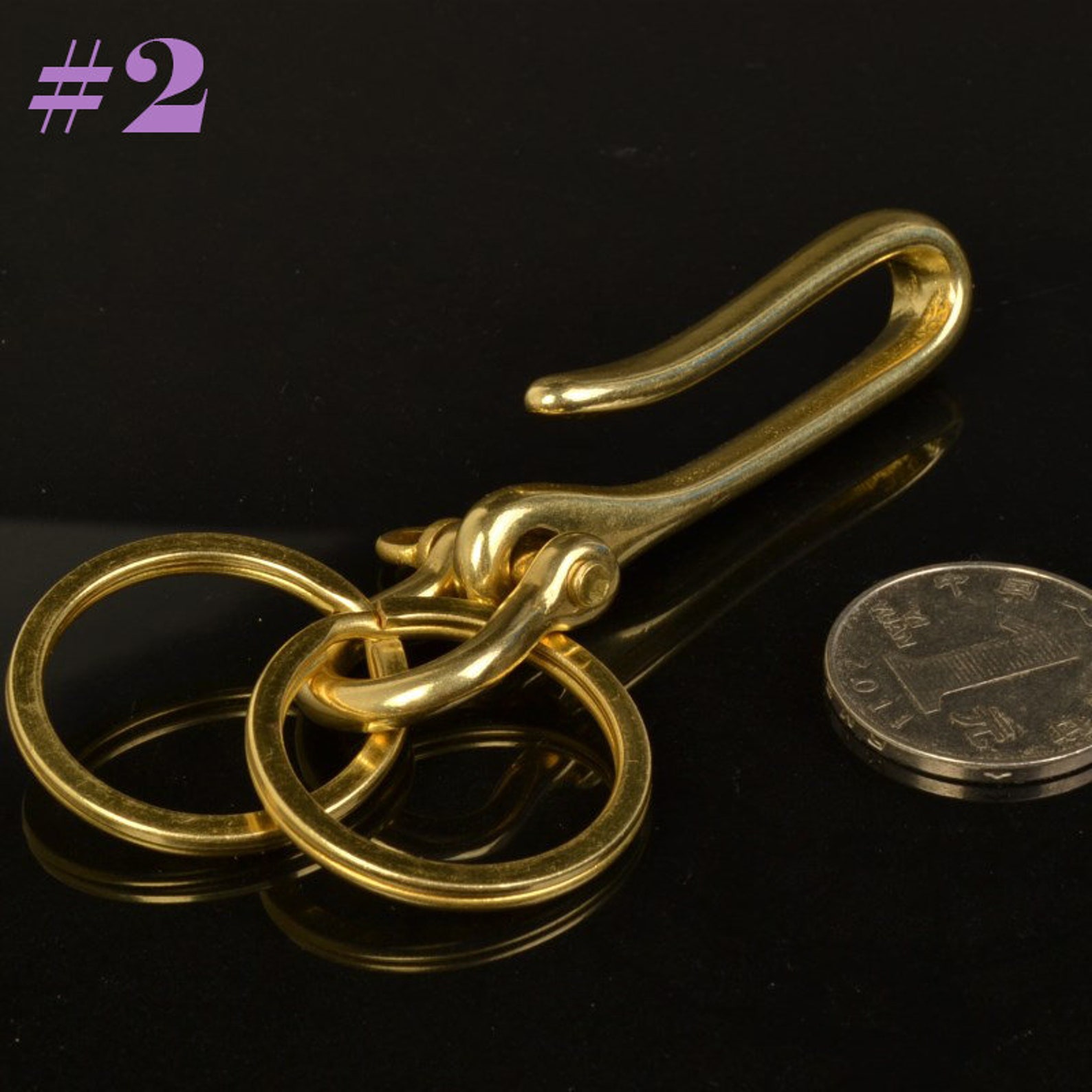 Raw Solid Brass Hook Fish Key Connector Holder Copper Chain Keyring Fob ...