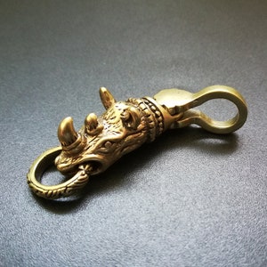 Solid Brass Rhinoceros Rhino Keychain Keyring 2 3/8 Inch Copper ...