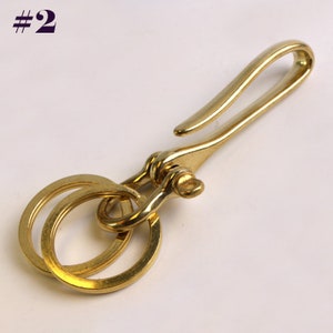 Raw Solid Brass Hook Fish Key Connector Holder Copper Chain Keyring Fob ...