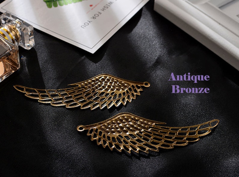 Large Filigree Angel Wings 24x70/37x110mm Charm Pendant Antique Bronze ...