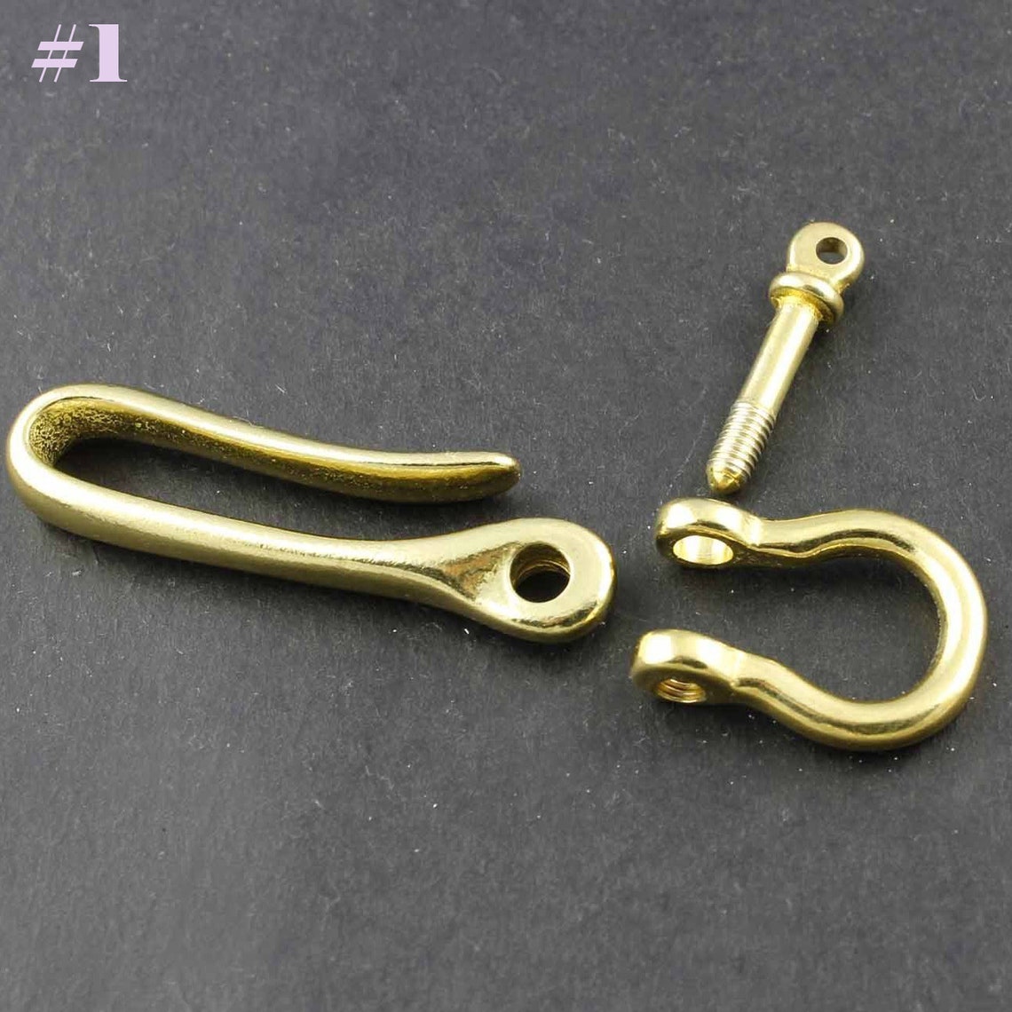 Raw Solid Brass Hook Fish Key Connector Holder Copper Chain Keyring Fob ...