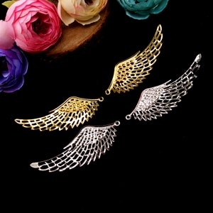 Large Filigree Angel Wings 24x70/37x110mm Charm Pendant Antique Bronze ...