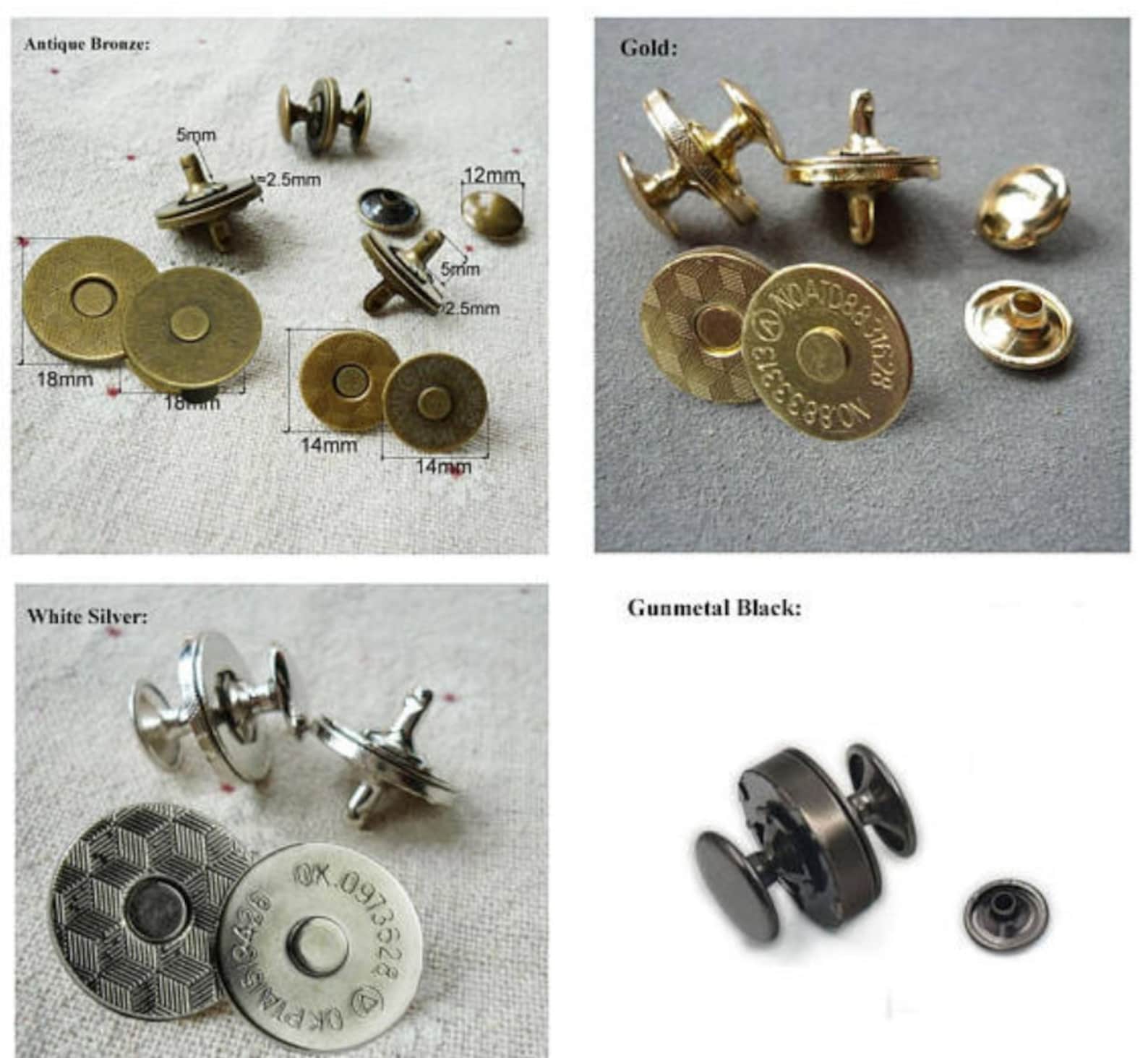 Thin Thick Double Rivet Stud Closures Magnetic Snaps Button Clasps ...