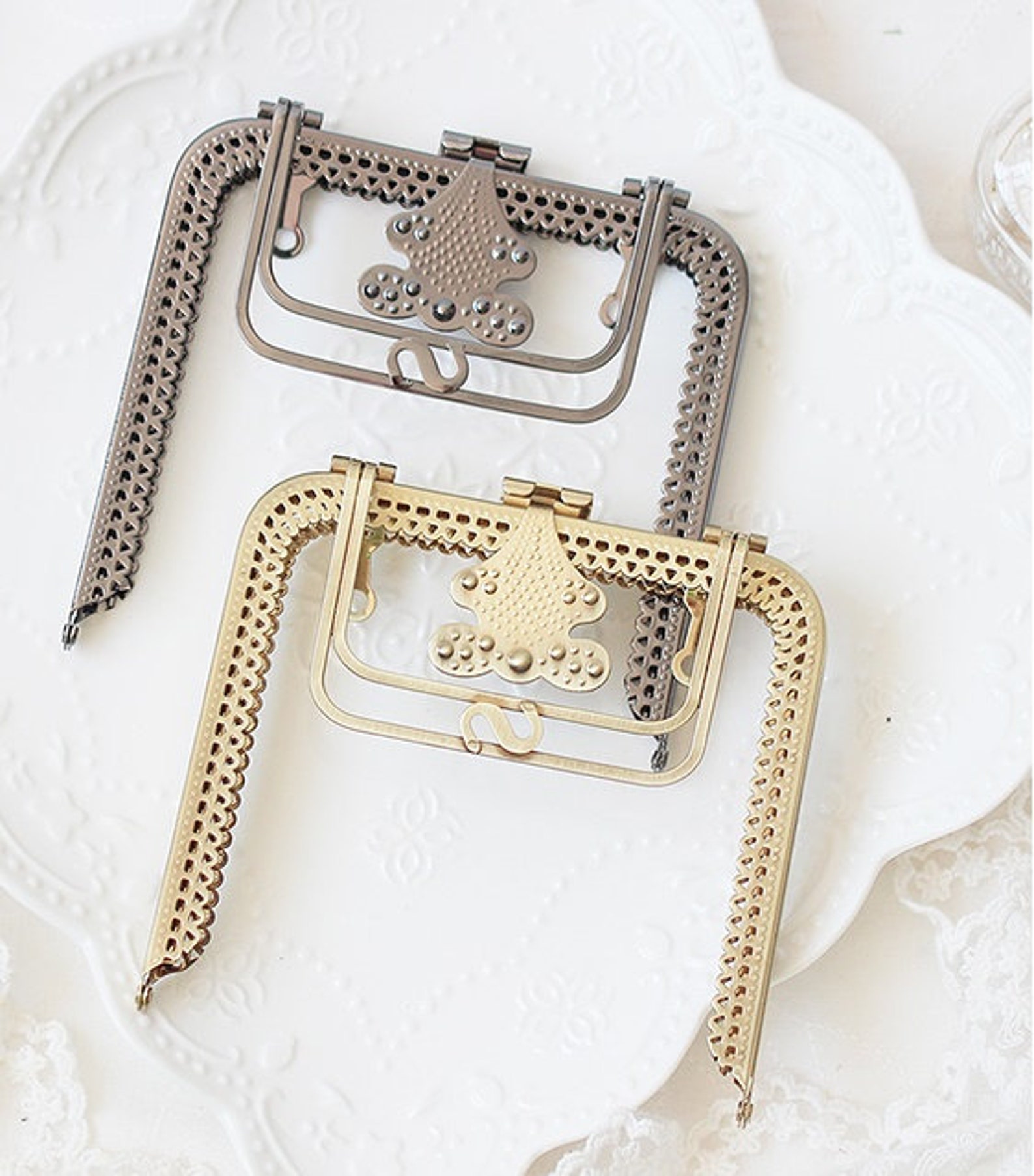 Gunmetal Black Purse Frame Metal Vintage Pattern Snap Clasp - Etsy