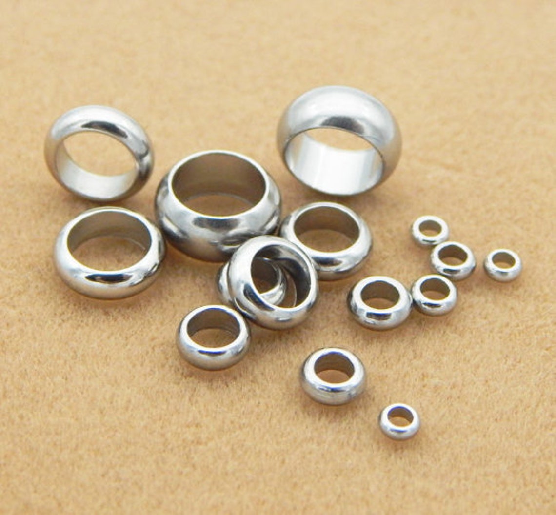 Stainless Large Hole Spacer Beads Surgical Steel Grey Silver - Etsy
