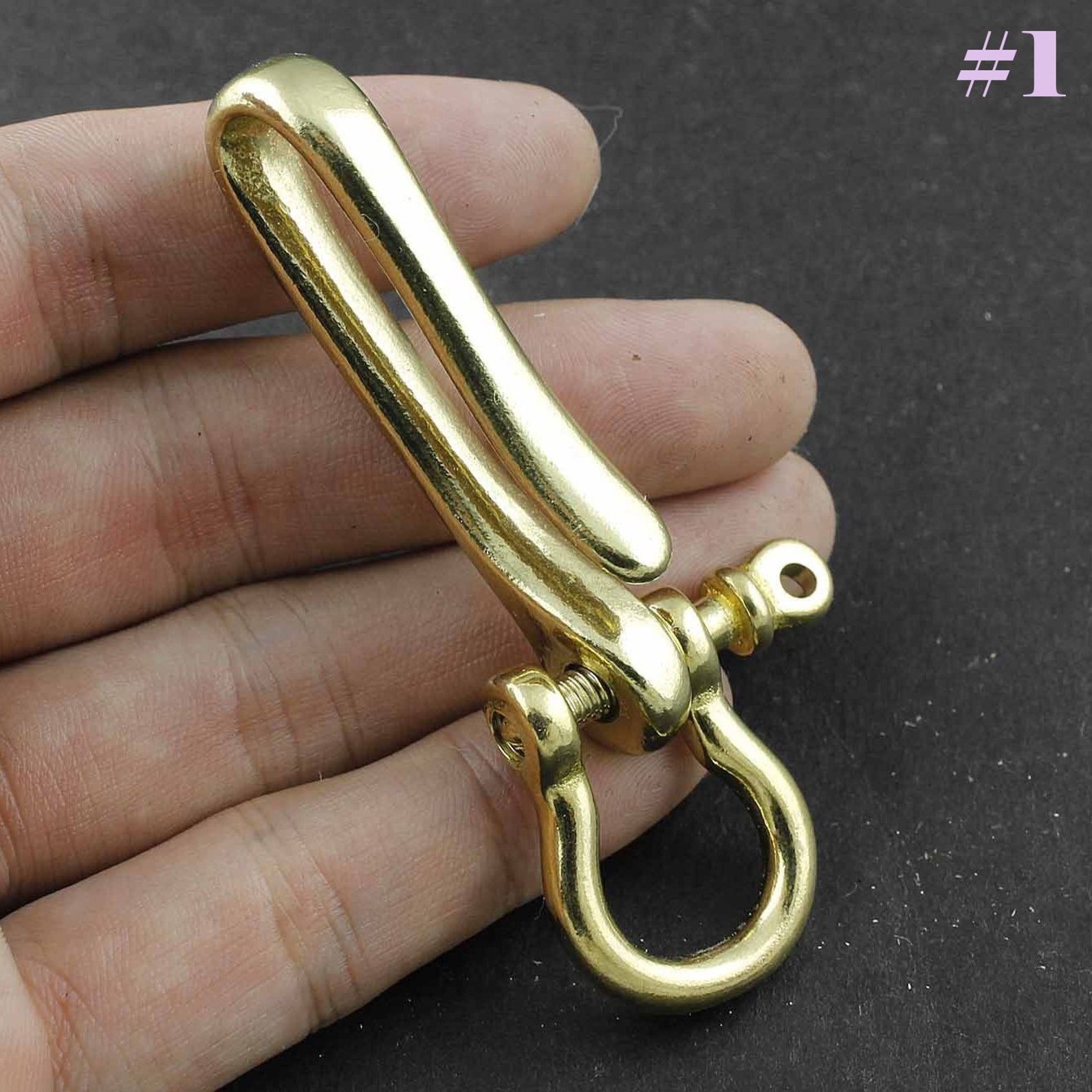Raw Solid Brass Hook Fish Key Connector Holder Copper Chain Keyring Fob ...