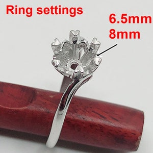 Round Diamond Ring Adjustable Setting 6.5 8 Mm Sterling Silver 925 Six ...