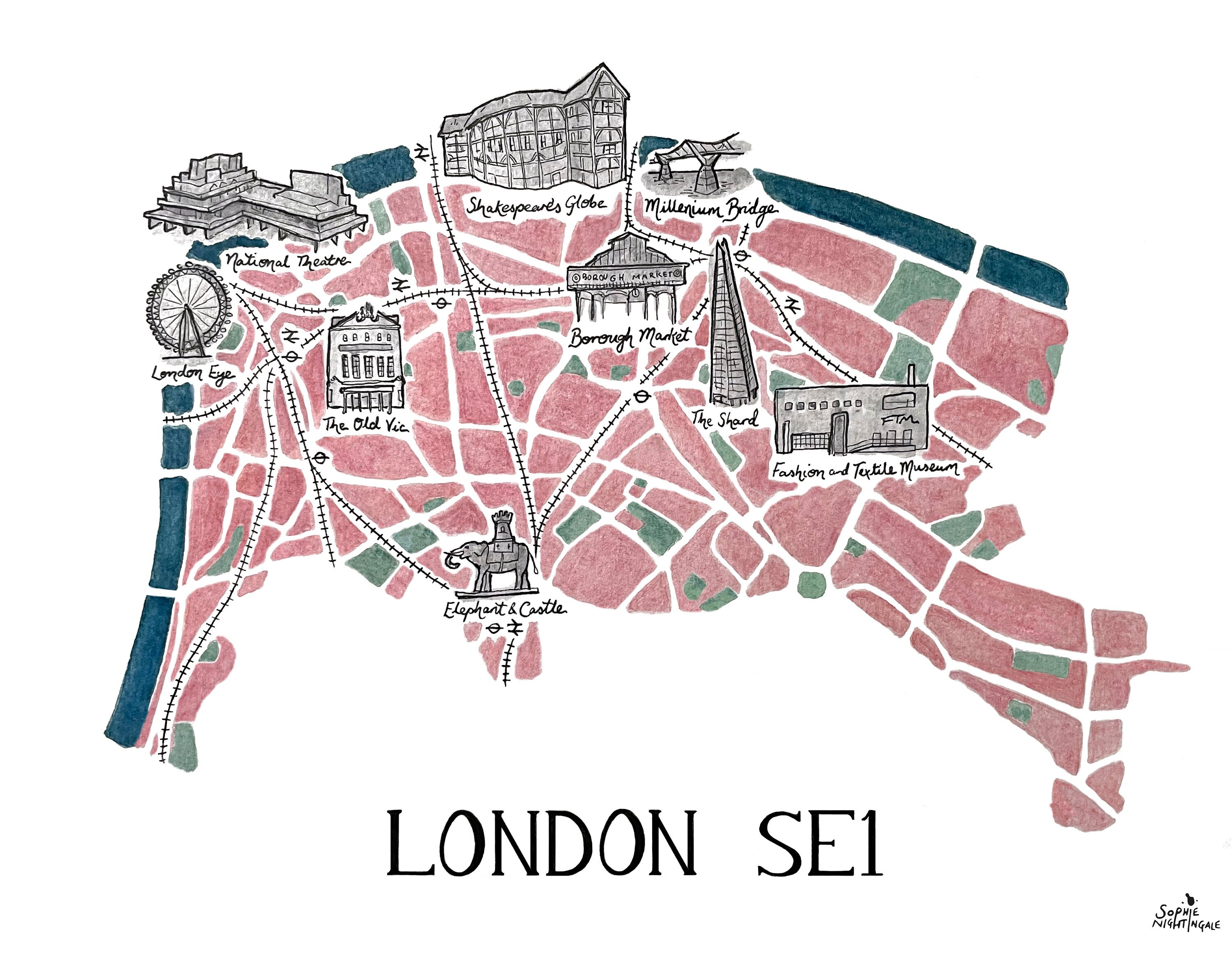 Watercolour SE1 Map 8''x10'' Print - Etsy