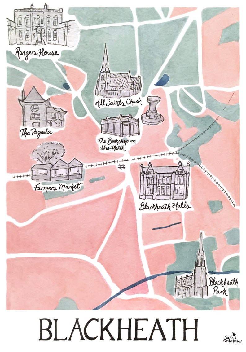 Watercolour Blackheath Map Digital Download A5 - Etsy