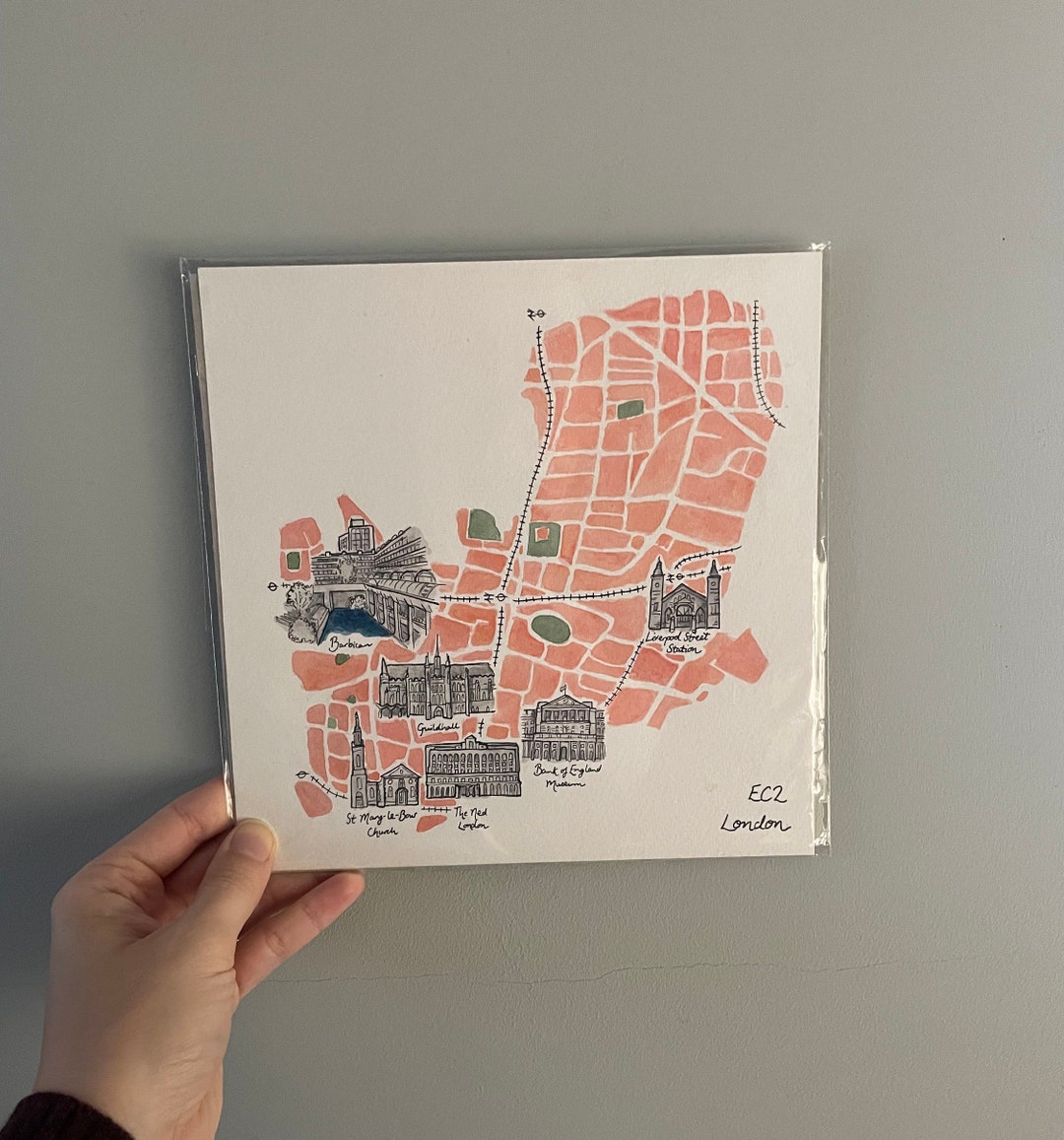 London EC2 Map Original Watercolour Painting 21cm X 21cm - Etsy