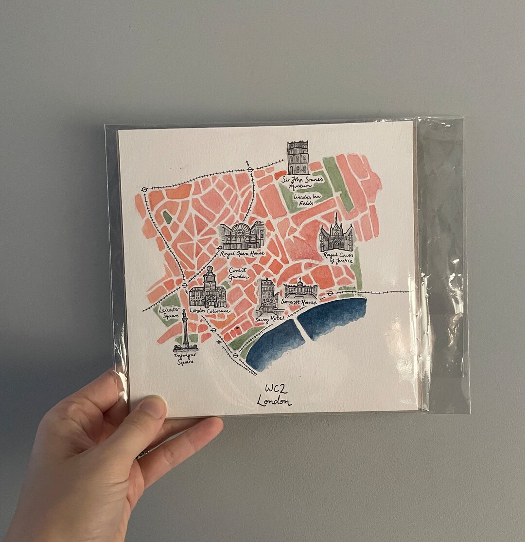 London WC2 Map Original 7x7 Watercolour Painting - Etsy