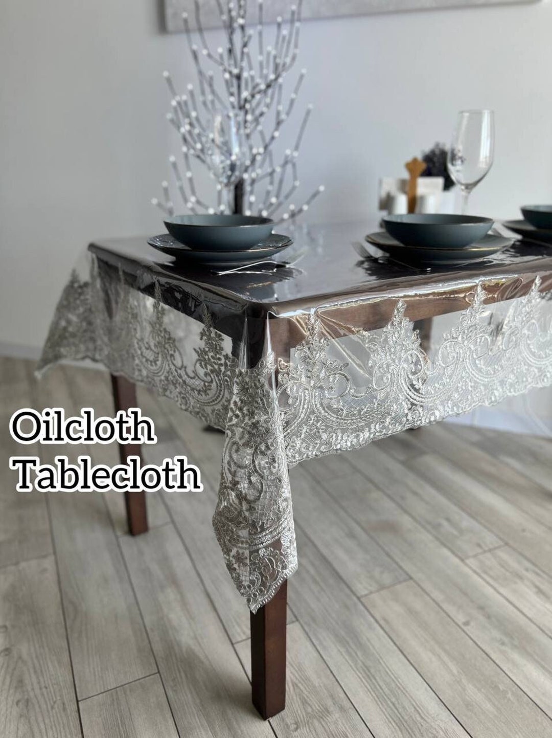 Sheer Silicone Lace Tablecloth, Waterproof Vinyl Table Cover, Custom ...