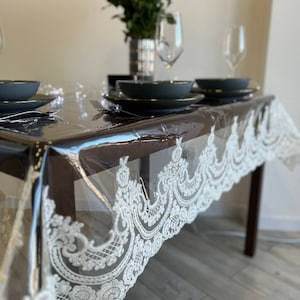 Transparent Table Cover for Dining Table, Royal Lace Silicone ...