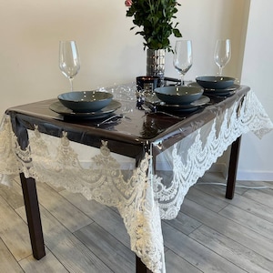 Transparent Table Cover for Dining Table, Royal Lace Silicone ...