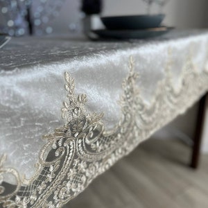 Velvet Tablecloth With Royal Lace, Elegant Lace Rectangular Table Cover ...
