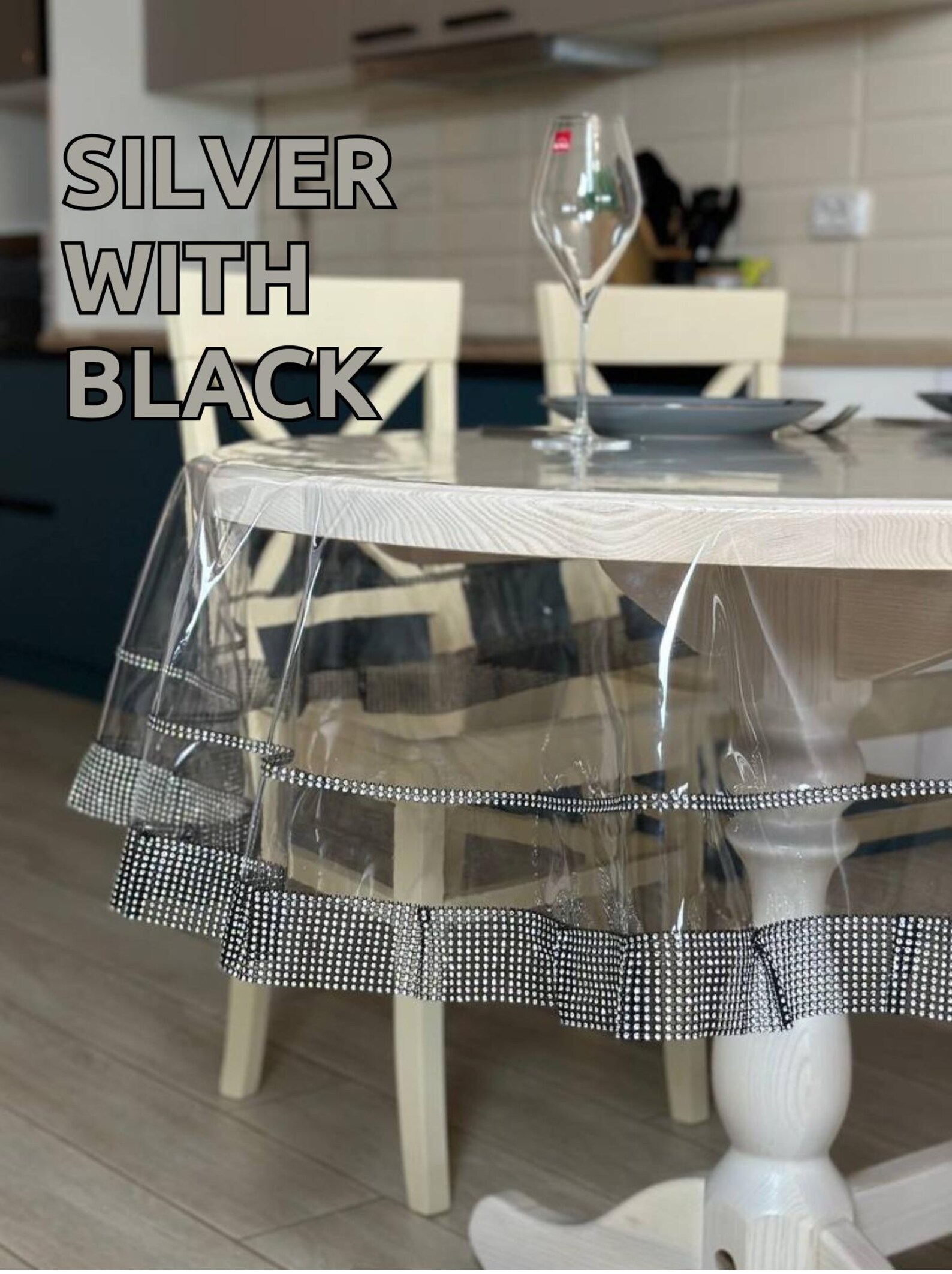 Clear Silicone Tablecloth With Two Diamond Strips, Waterproof, Perfect ...