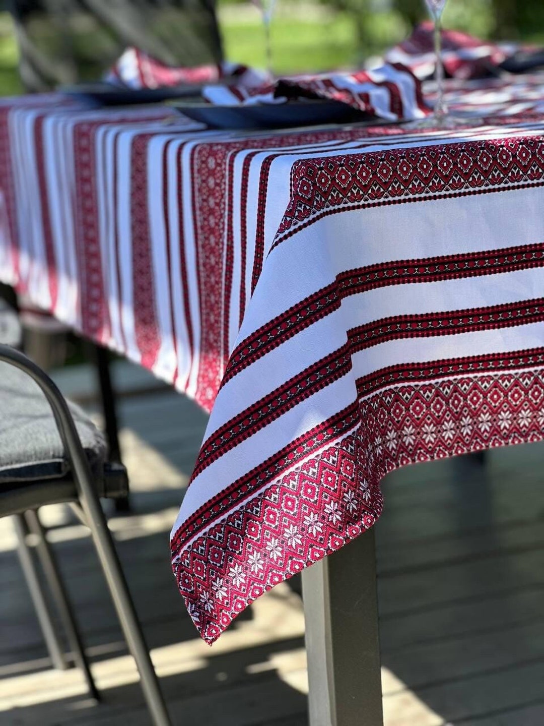 Ethnic Ukrainian Embroidered Linen Tablecloth, Vintage Rectangle Table ...
