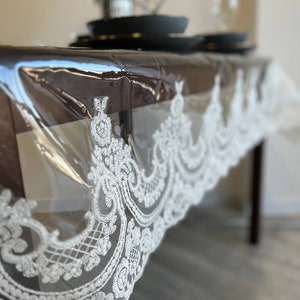 Transparent Table Cover for Dining Table, Royal Lace Silicone ...
