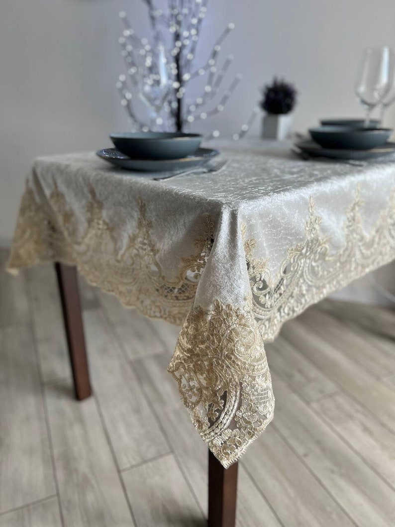 Royal Lace Table Cover, Luxury Rectangle Tablecloth, Lace Table Setting ...