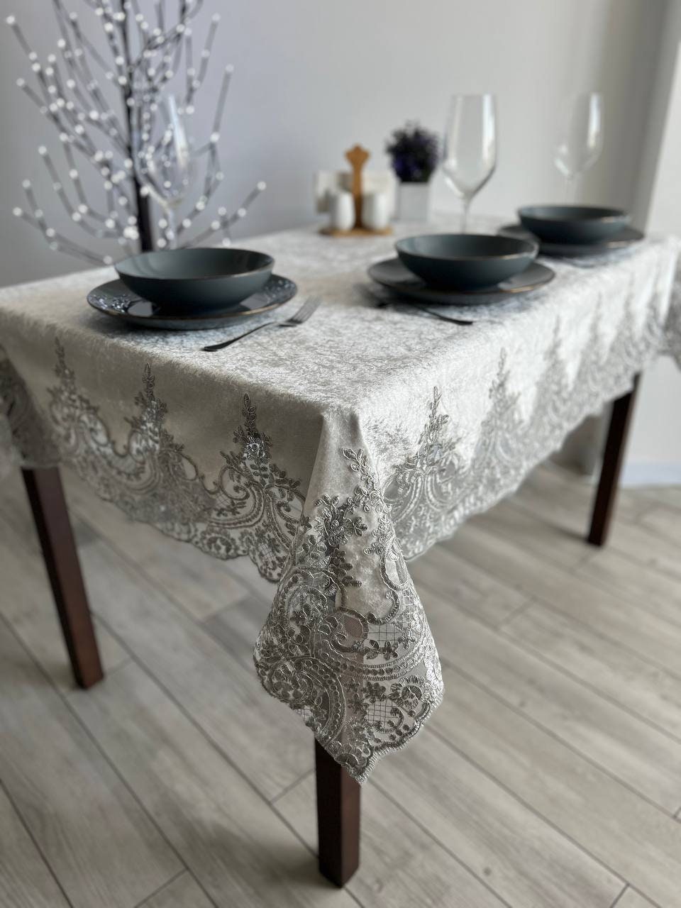 Table Cover With Royal Lace, Elegant Lace Velvet Tablecloth, Elegance ...