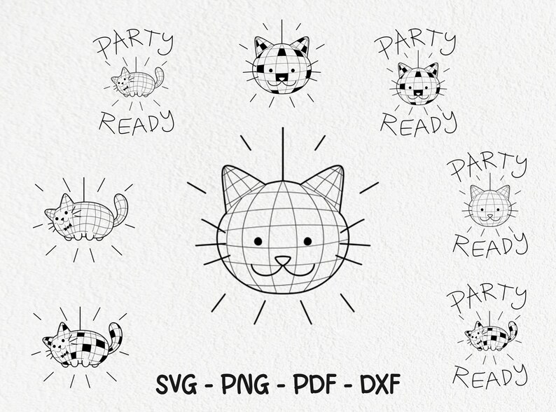 Disco Cats PNG Clipart Bundle, Svg, Png, Dfx, Pdf, Vector, Sublimation ...
