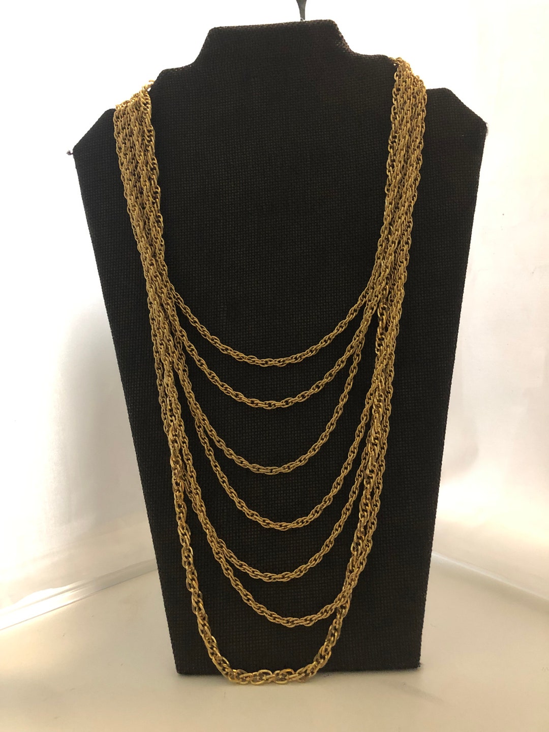 Vintage Gold Tone Necklace, Multi Strand Necklace, Gold Chains, Seven ...
