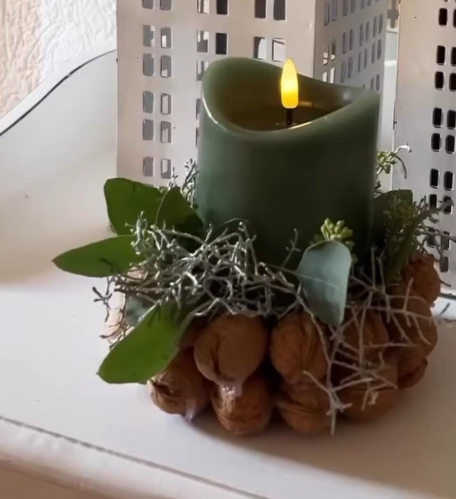 Beautiful Rustic Flameless Candle With English Walnuts - Etsy