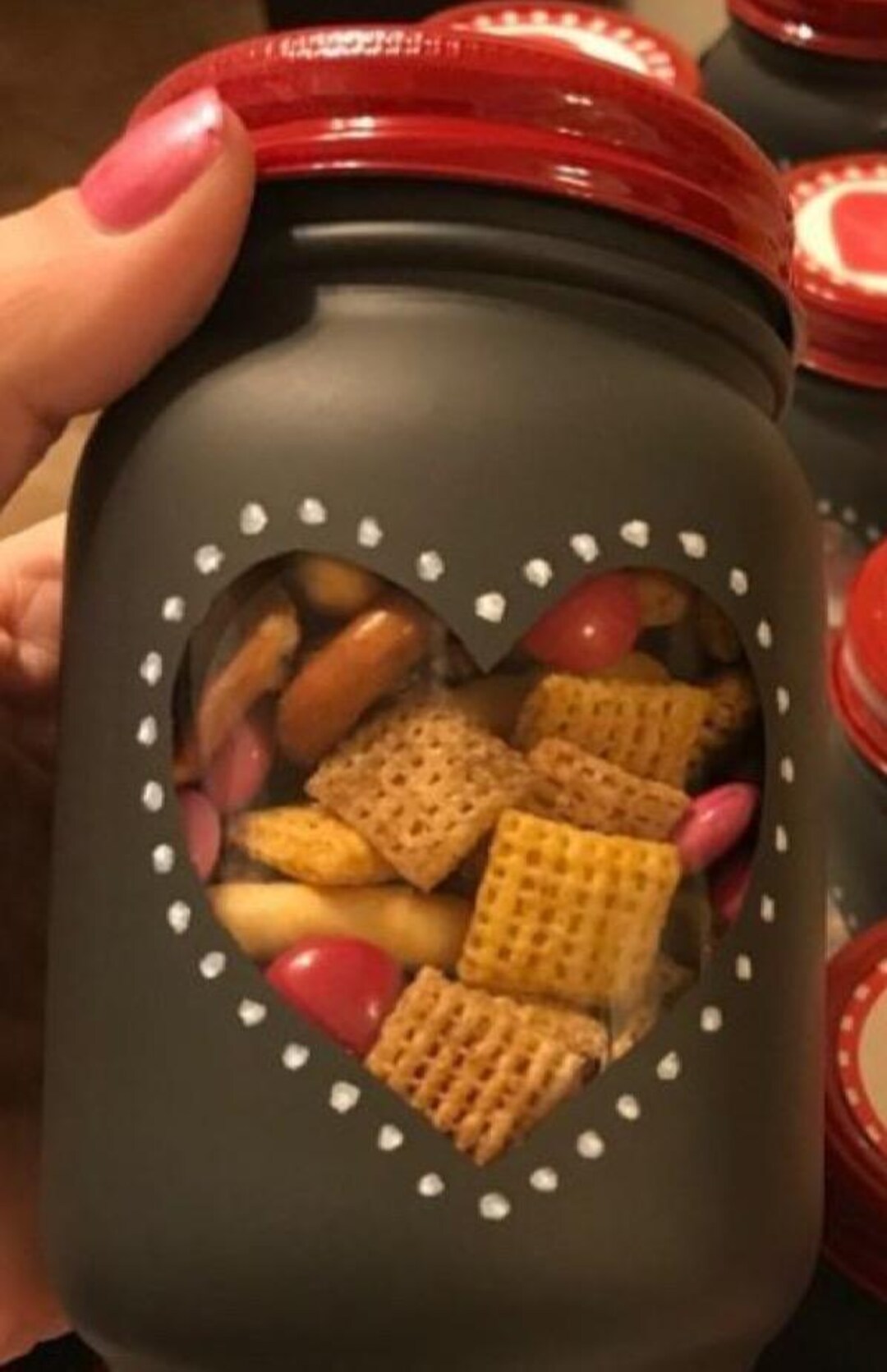 Set of 3 Rustic Heart Window Jars . Fill With Candy or Chex Mix or Hot ...