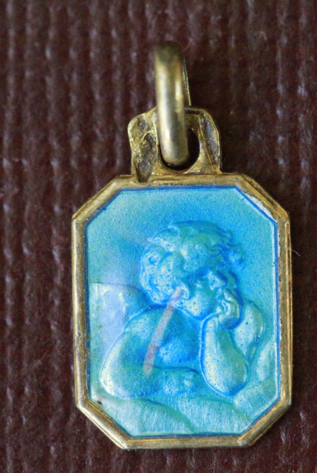 Antique Religious Angel Medal Raphaël in Blue Enamel and Gold Plated - Etsy